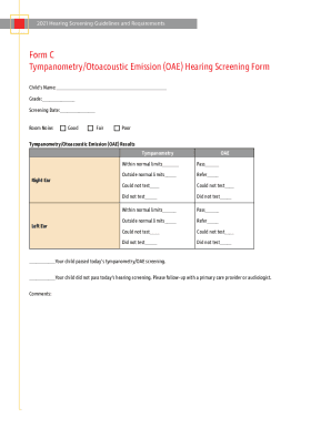 Fillable Online odh ohio Form C Tympanometry/Otoacoustic Emission (OAE ...