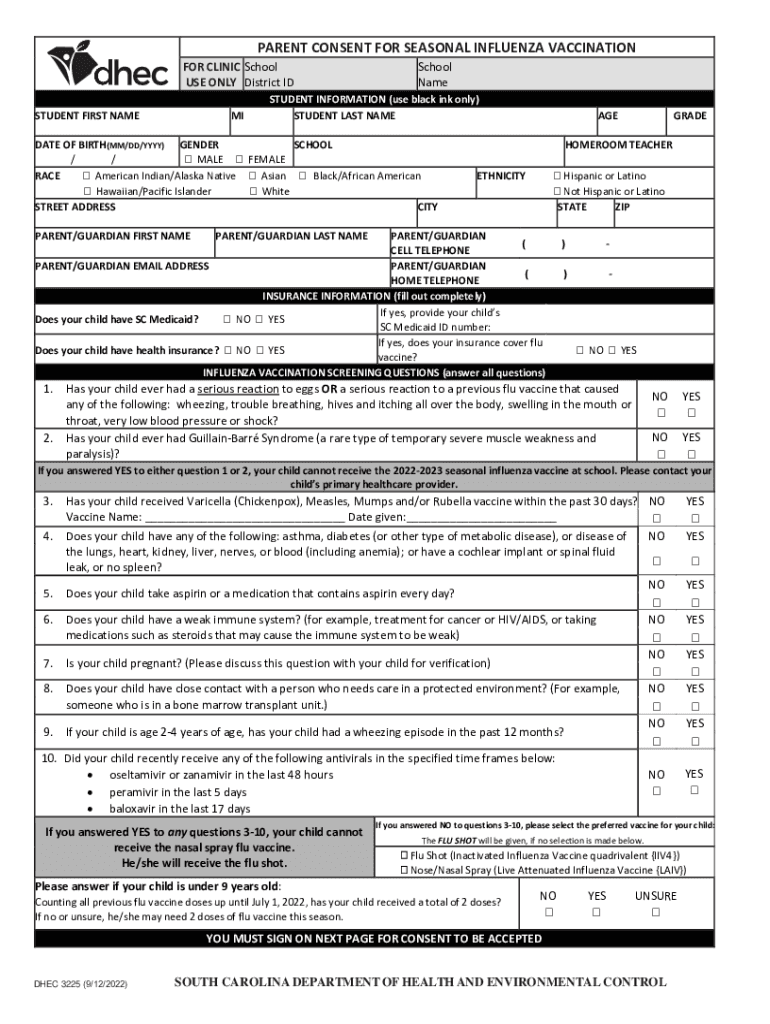 Fillable Online SEASONAL INFLUENZA VACCINE CONSENT FORM If ... Fax ...