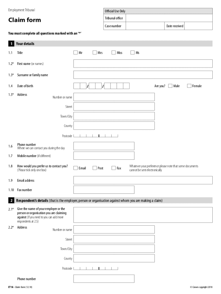 Fillable Online How to fill in the ET1 Claim Form? - YouTube Fax Email ...