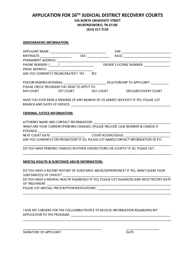 Fillable Online APPLICATION FOR 16TH JUDICIAL DISTRICT ... Fax Email ...