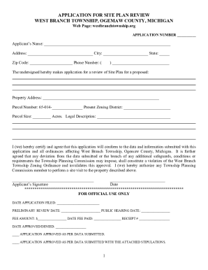 Fillable Online West Branch - TOWNSHIP - Application for Site Plan ...