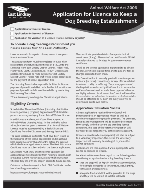 Fillable Online Application for Licence to Keep a Dog Breeding Establishment Fax Email Print ...