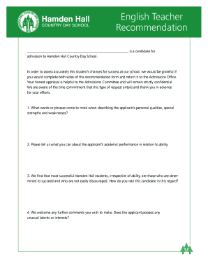 Fillable Online English Teacher Recommendation Fax Email Print - pdfFiller