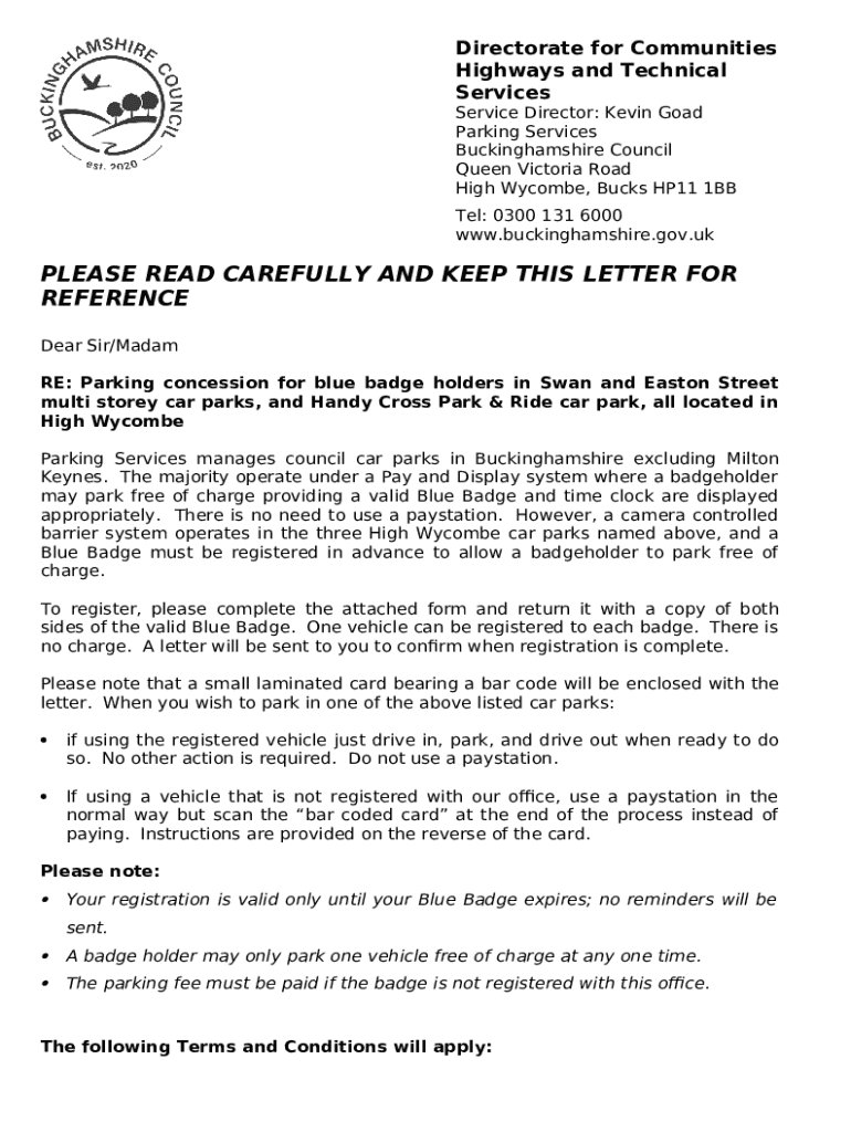 PARKING CONCESSION APPLICATION for a Blue Badge ... Doc Template ...