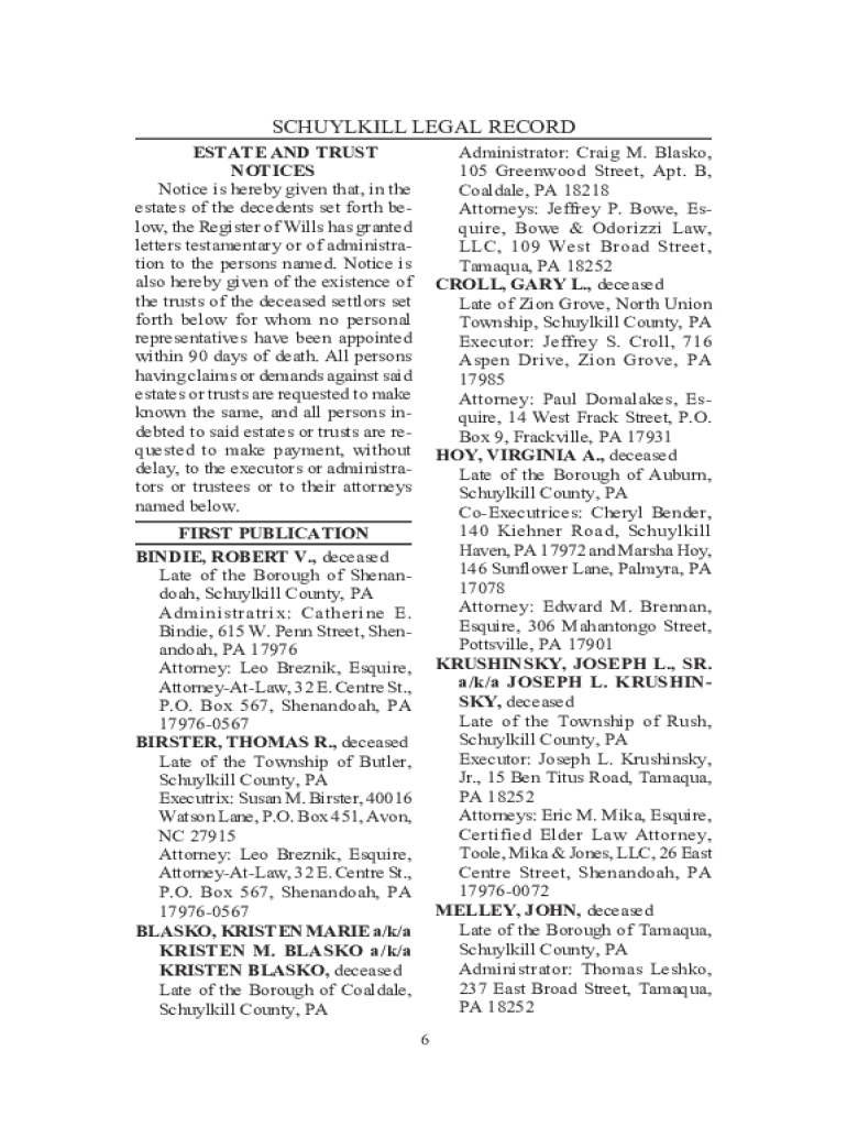 Fillable Online Register of Wills - Welcome to Schuylkill County, Pennsylvania Fax Email Print ...