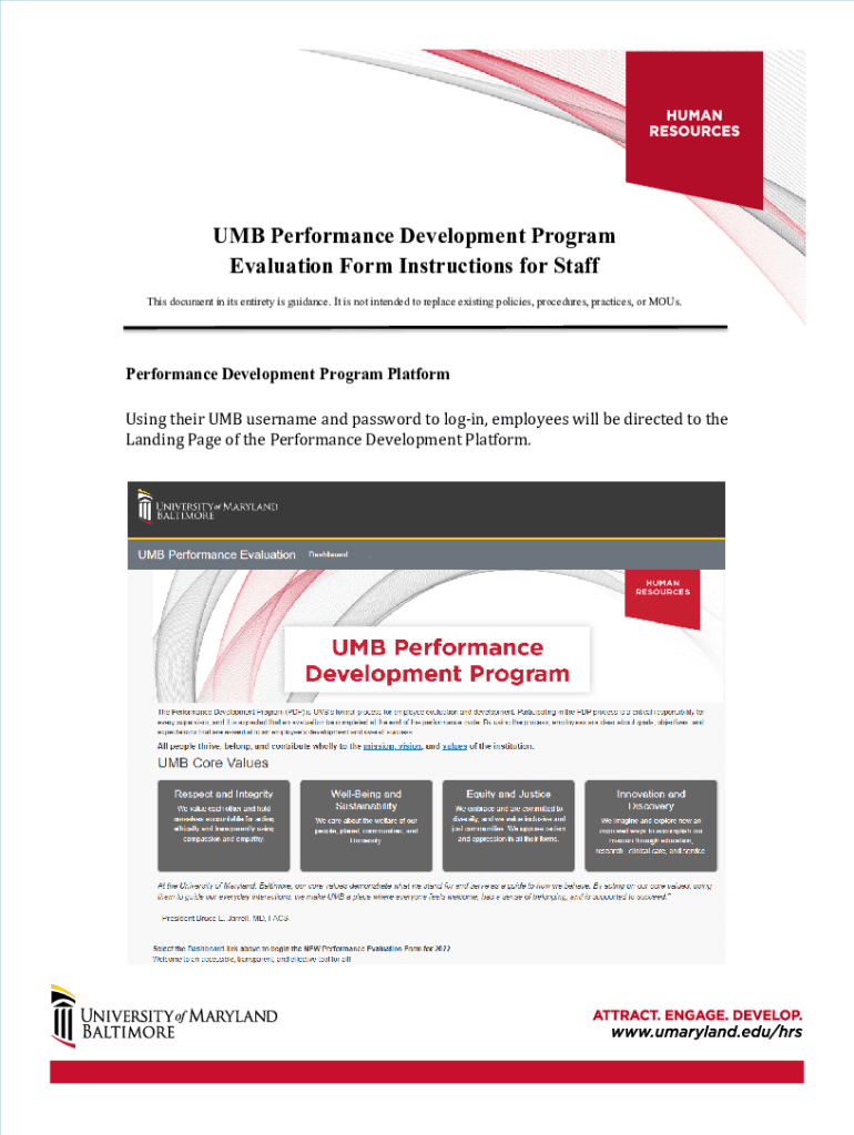 Fillable Online UMB Performance Development Program Evaluation Form Instructions for Staff. UMB ...