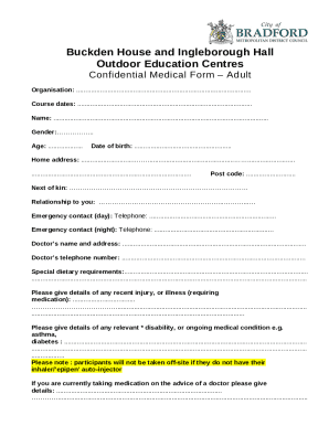 Buckden House and Ingleborough Hall Medical (Adult) Doc Template ...