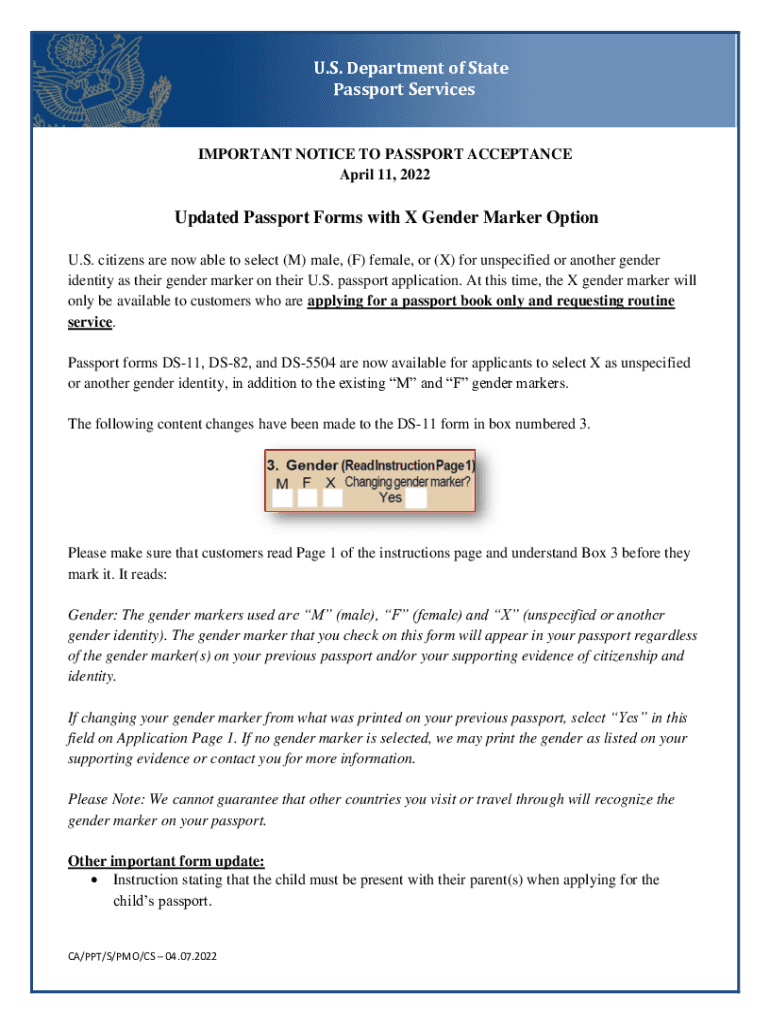 Fillable Online Updated Passport Forms with X Gender Marker Option U.S ...