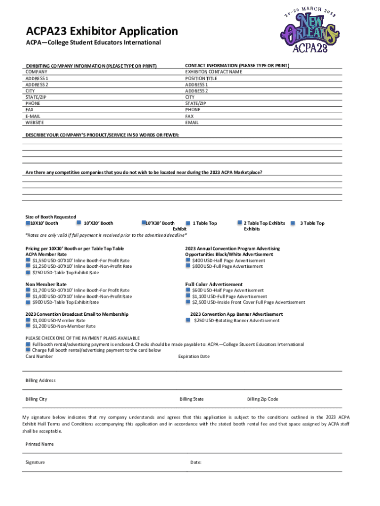 Fillable Online ACPA23 Exhibitor Application Fax Email Print - pdfFiller