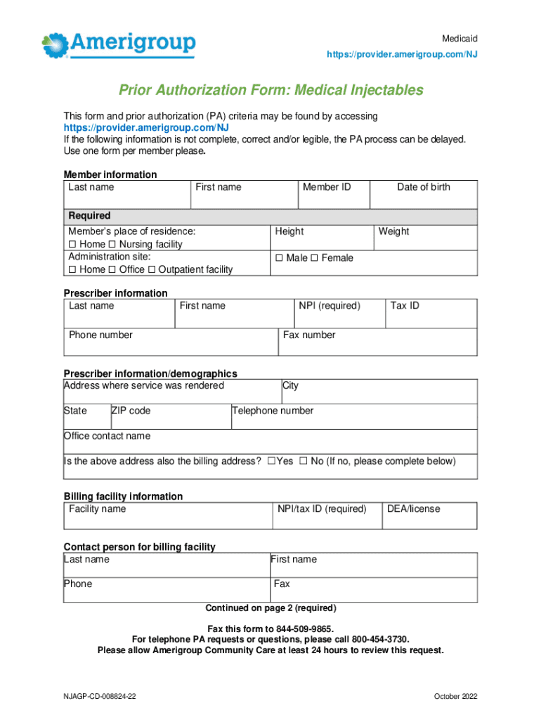 Fillable Online Prior Authorization RequirementsAmerigroup Texas Fax Email Print - pdfFiller