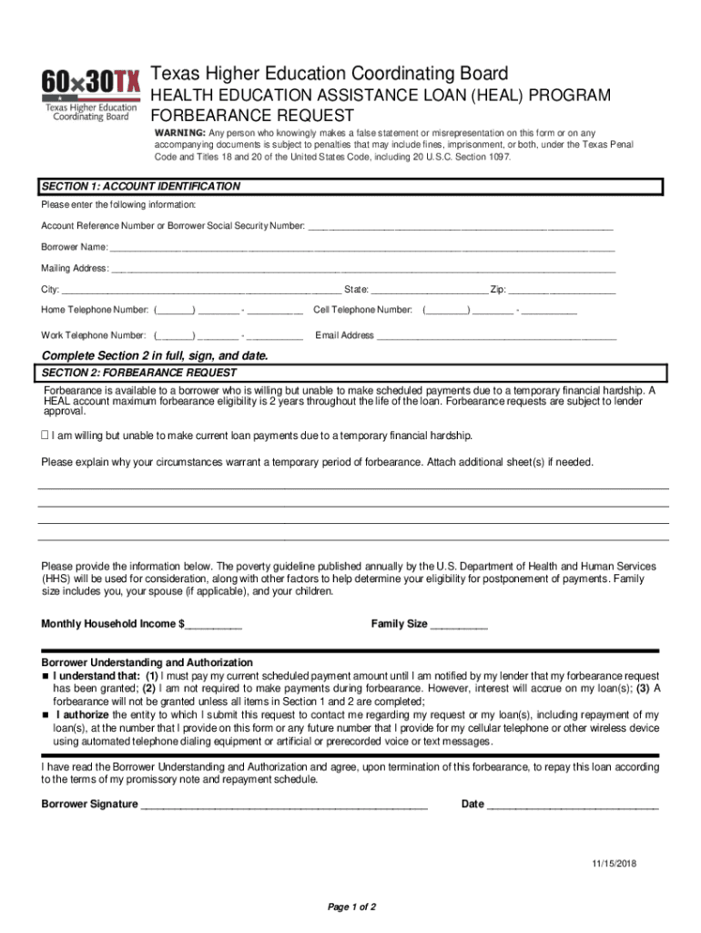 Fillable Online HHLoans Forms HEAL Forbearance Request Form 20181115 ...