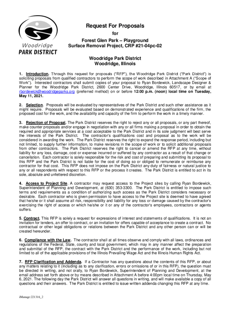 Fillable Online REQUEST FOR PROPOSAL Primrose Park Playground Fax Email ...