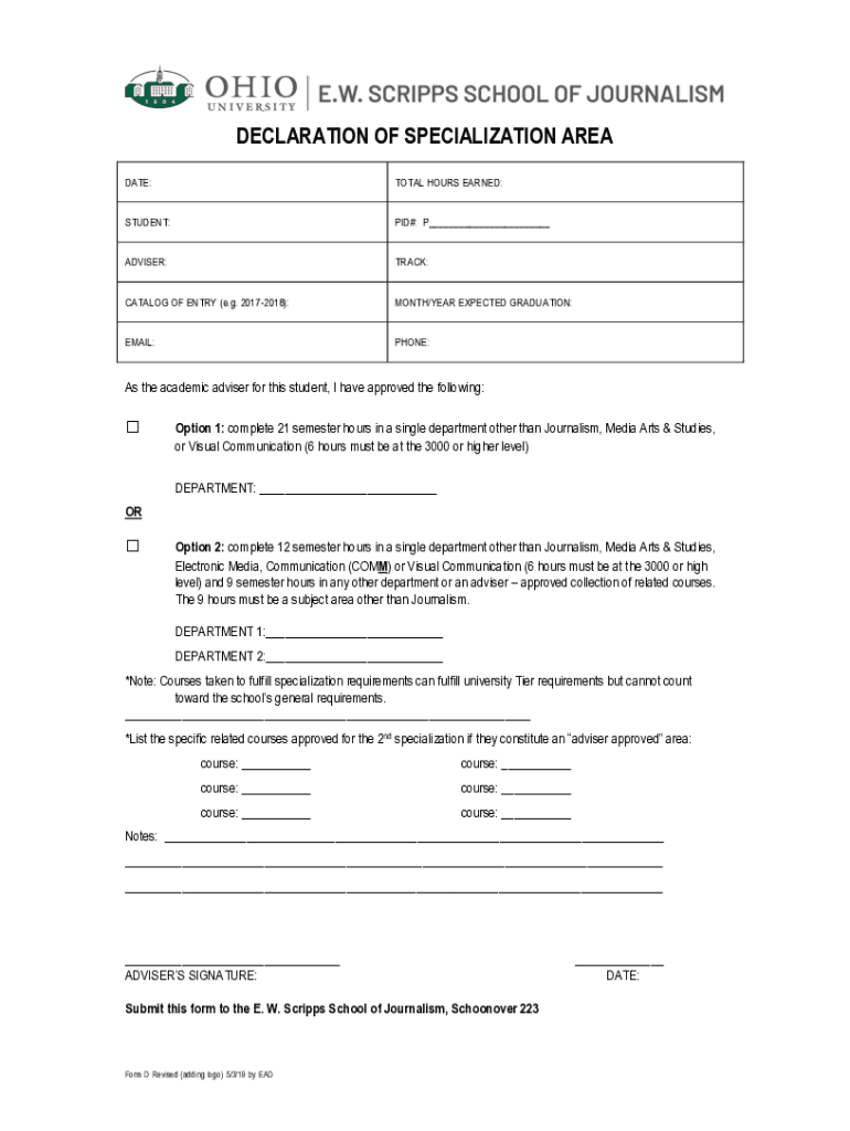 Fillable Online Scripps Specialization Declaration Form Fillable.pdf Fax Email Print - pdfFiller