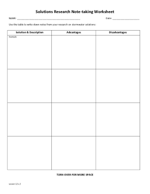 Fillable Online Solutions Research Note-taking Worksheet Fax Email ...