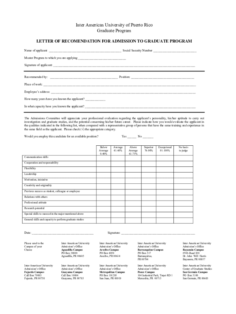 Fillable Online guayama inter How to obtain a letter of recommendation for admissions ... Fax ...