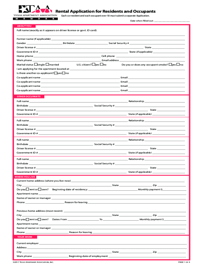 Fillable Online RENTAL APPLICATION FOR RESIDENTS AND OCCUPANTS ...
