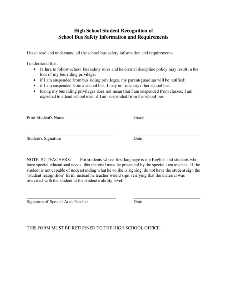 Fillable Online High School Student Recognition of School Bus Safety ...