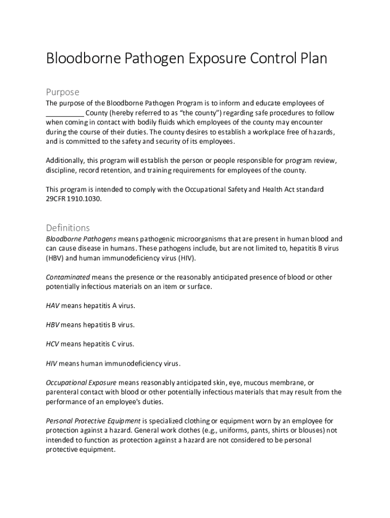 Fillable Online Job Corps Model Bloodborne Pathogens Exposure Control ...