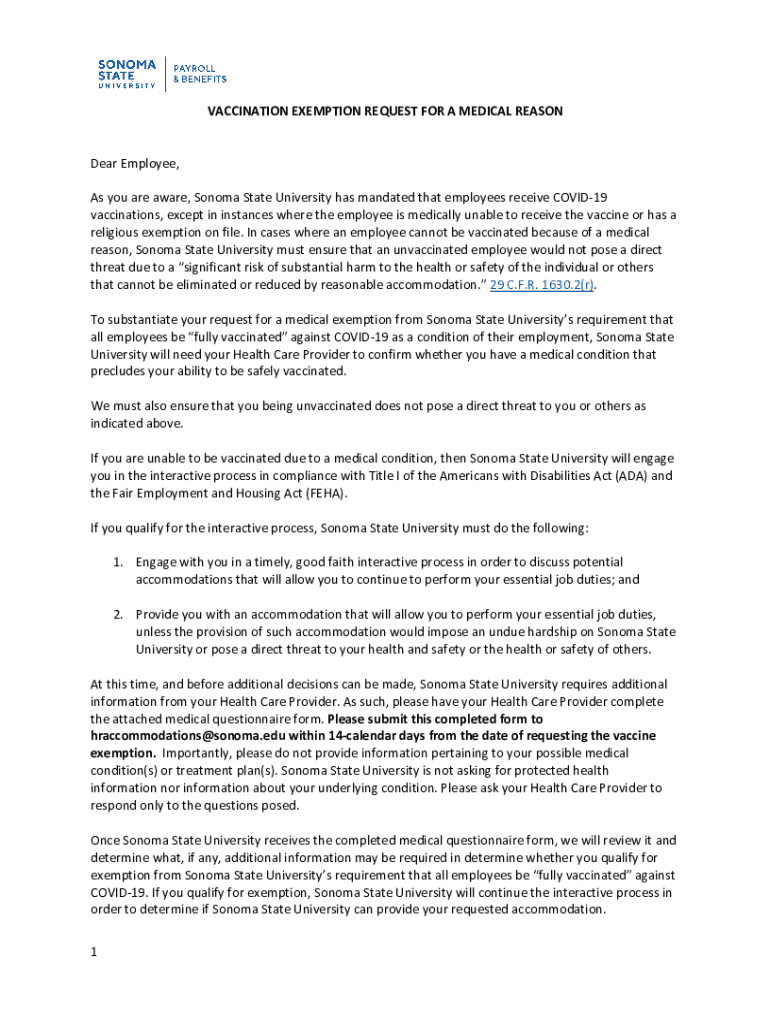 Fillable Online Vaccine Exemption Request for a Medical Reason Fax ...