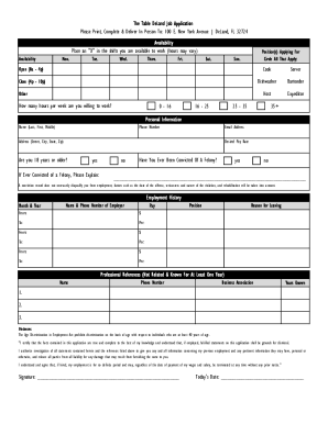 Fillable Online The Table DeLand Job Application - Availability Fax ...