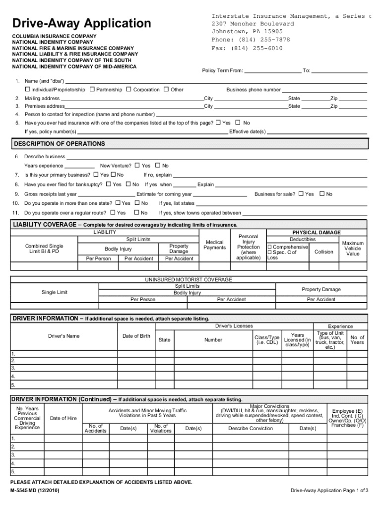 Fillable Online National Casualty NEMT Supplemental Application Fax ...