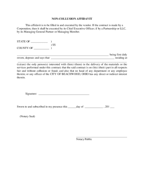 Fillable Online NON-COLLUSION AFFIDAVIT This affidavit is to be filled ...