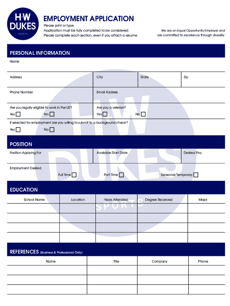 Fillable Online HW DSG Employment Application Fax Email Print - pdfFiller