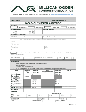 Fillable Online MOCA FACILITY RENTAL AGREEMENT Fax Email Print - pdfFiller