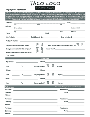 Fillable Online Taco Loco Employment Application 11-16-20.cdr Fax Email ...