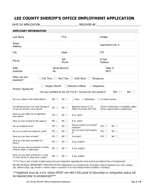 Fillable Online Lee County Sheriff's Office Employment Application Fax Email Print - pdfFiller