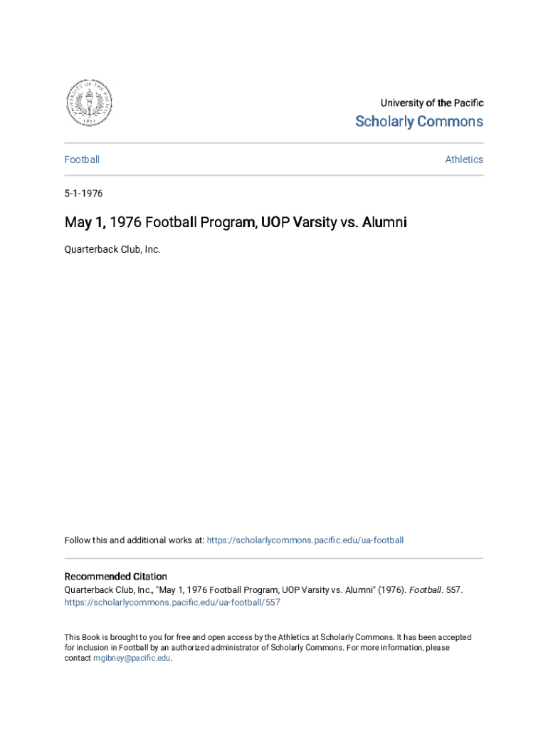 Fillable Online "March 7, 1964 Football Program, UOP Varsity vs. Alumni ...
