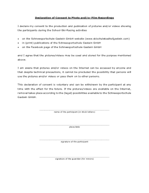 Fillable Online Declaration of Consent to Photo and/or Film Recordings ...