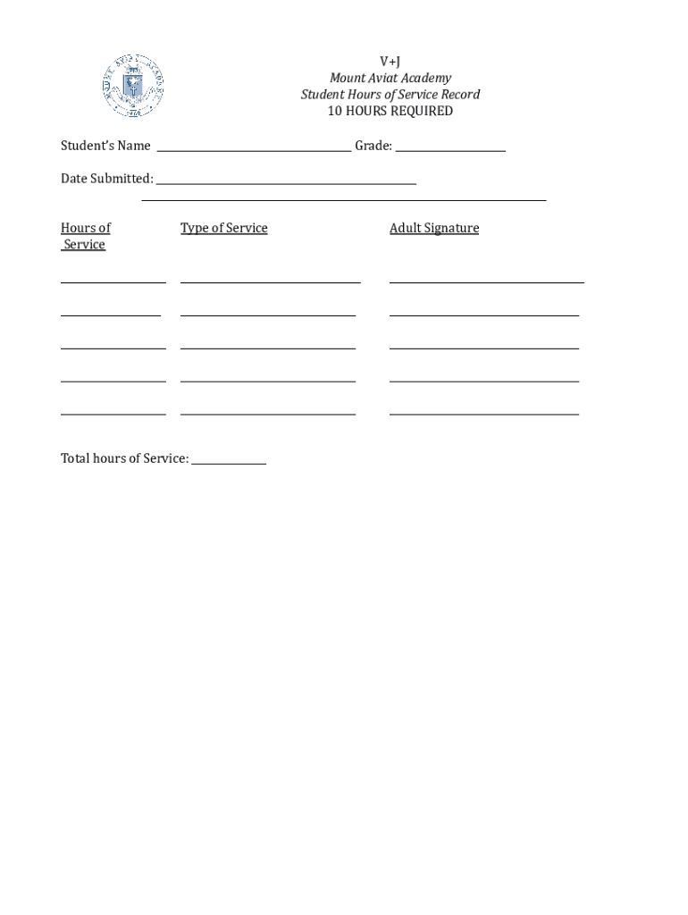 Fillable Online Service Hours Form Portrait.docx Fax Email Print ...