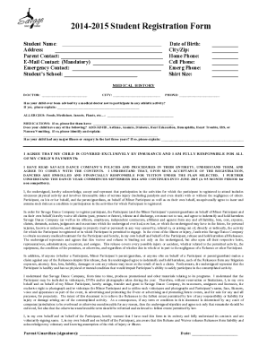 Fillable Online 2014-2015 Student Registration Form FINAL.doc Fax Email ...