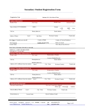 Fillable Online Secondary Student Registration Form - TIS School Fax ...