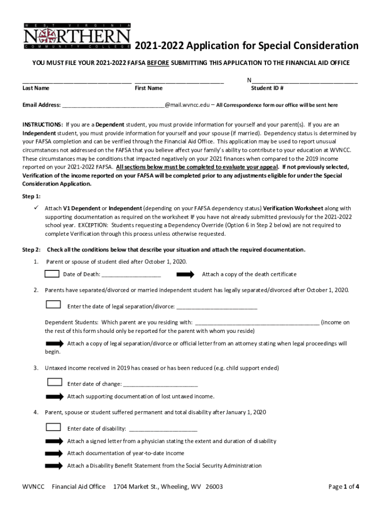 Fillable Online 20212022 Application for Special Consideration Fax Email Print - pdfFiller