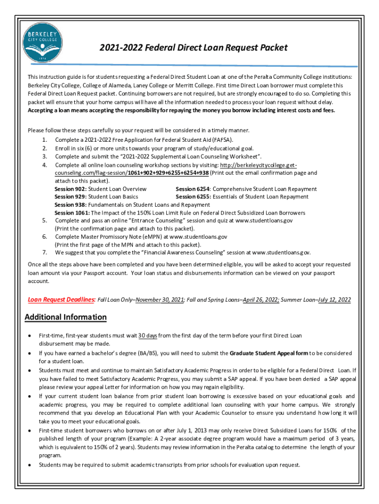 Fillable Online 2021-2022 Federal Direct Loan Request Packet Fax Email ...
