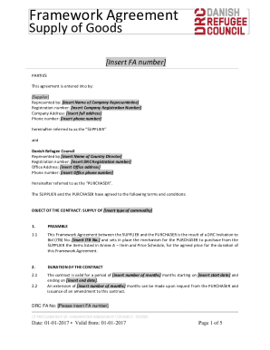 Fillable Online FRAMEWORK AGREEMENTSUPPLY Insert FWA number Fax Email Print - pdfFiller