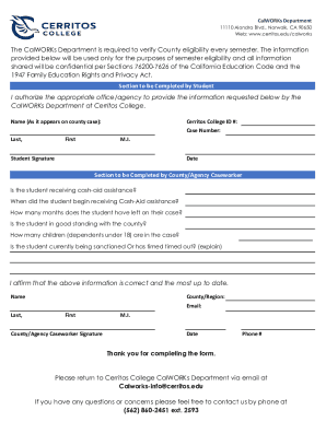 Fillable Online Cerritos Colleg CalWORKs VOB Form Fax Email Print ...