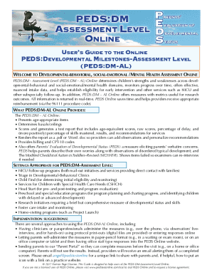 Fillable Online How and Where PEDS:DM Assessment Level (with or ... Fax ...