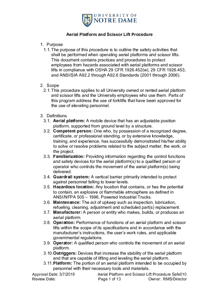 Fillable Online Aerial Platform and Scissor Lift Procedure Fax Email ...