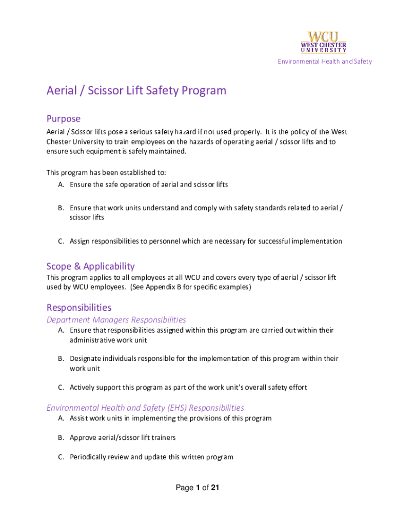 Fillable Online Aerial/Scissor Lift Program Environmental Health ...
