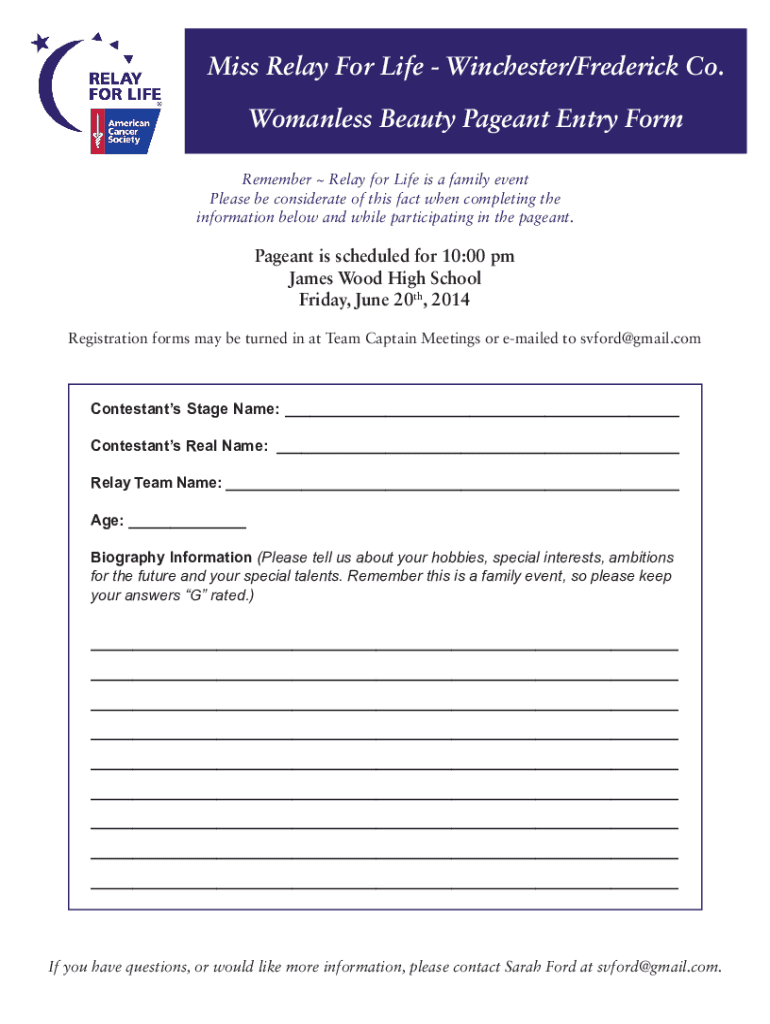 Fillable Online relay acsevents Relay For Life of Winchester/Frederick ...
