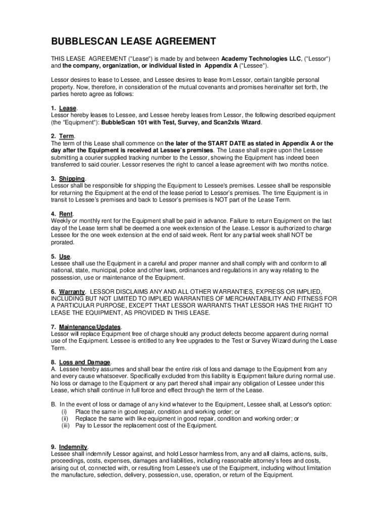 Fillable Online BUBBLESCAN LEASE AGREEMENT Fax Email Print - pdfFiller