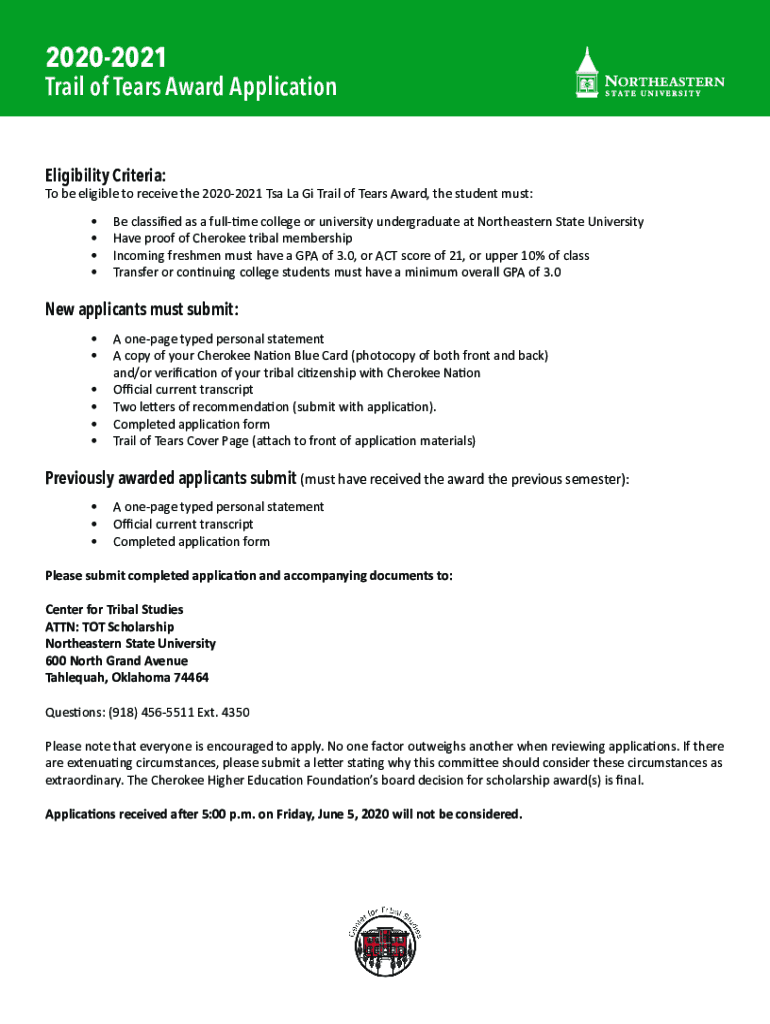 Fillable Online Trail of Tears Award Application Fax Email Print ...