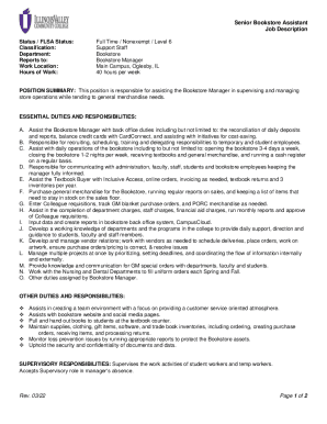 Fillable Online Bookstore Assistant Job Description Rev. 08/21 Page 1 ...