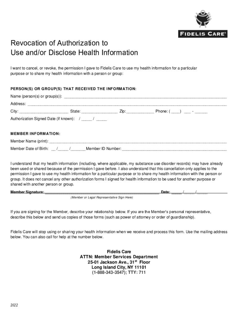 Fillable Online Revocation of Authorization to Use and/or Disclose ...