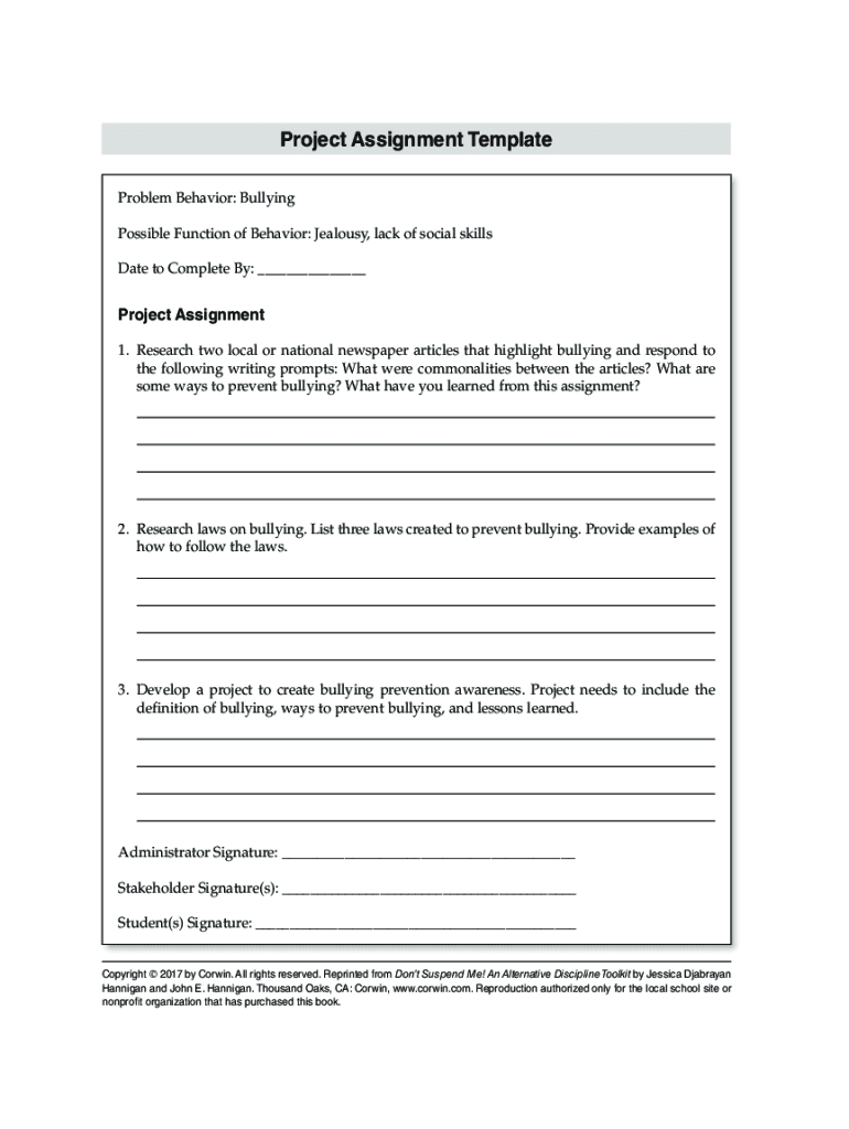 Fillable Online Project Assignment Template Fax Email Print - pdfFiller