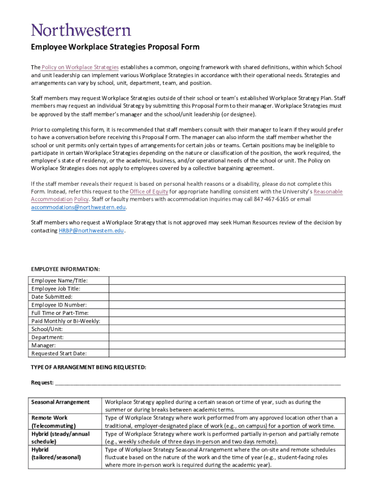 Fillable Online Employee Workplace Strategies Proposal Form Fax Email ...