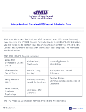 Fillable Online chbs jmu Interprofessional Education (IPE) Proposal ...